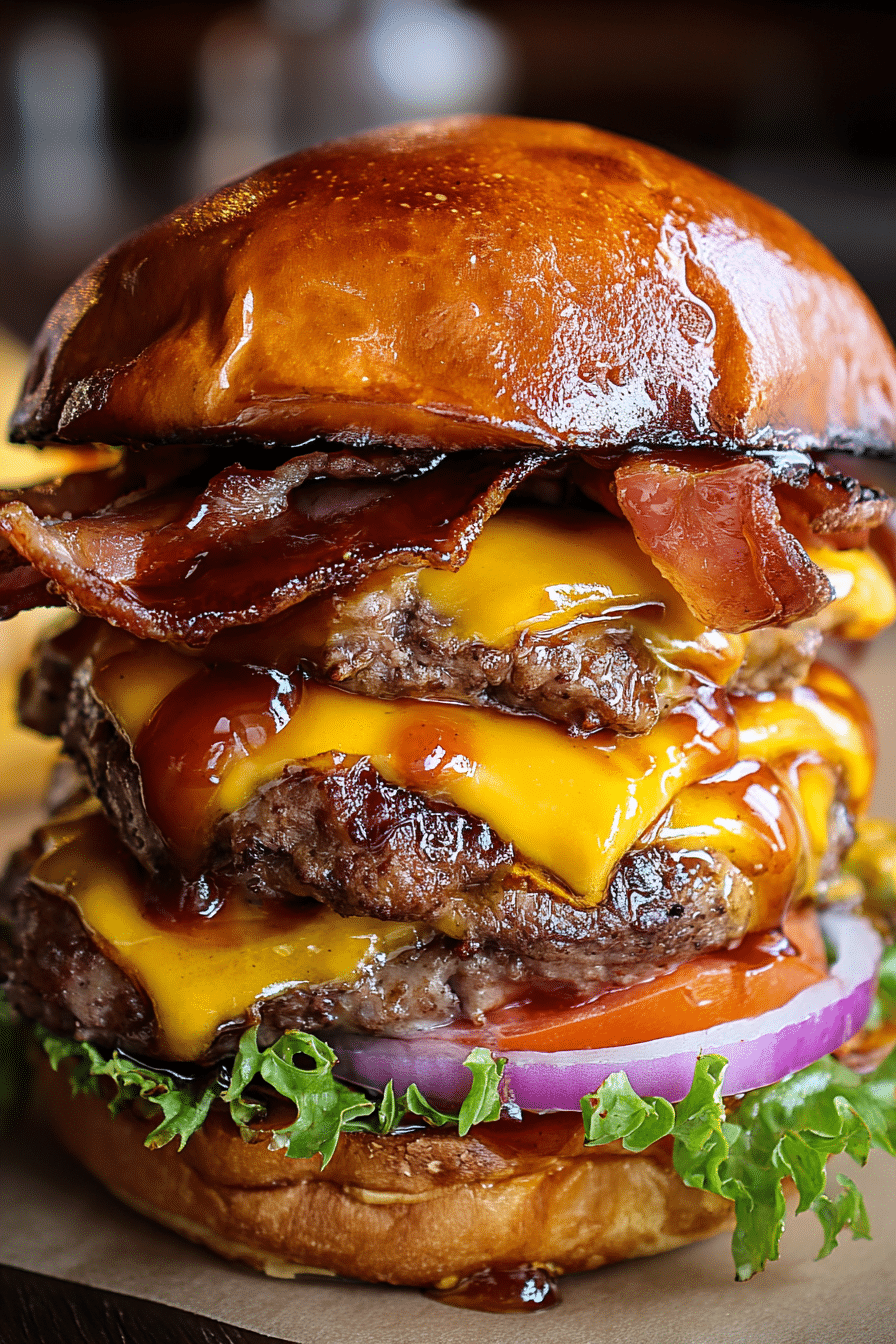 The Ultimate Double-Decker Maple Bourbon Bacon Smash Burger with Sweet ...