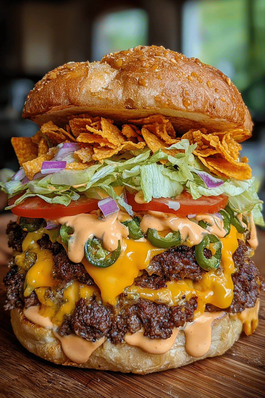 Spicy Nacho Doritos Crunch Burger with Queso Lava Drip: My Recipe