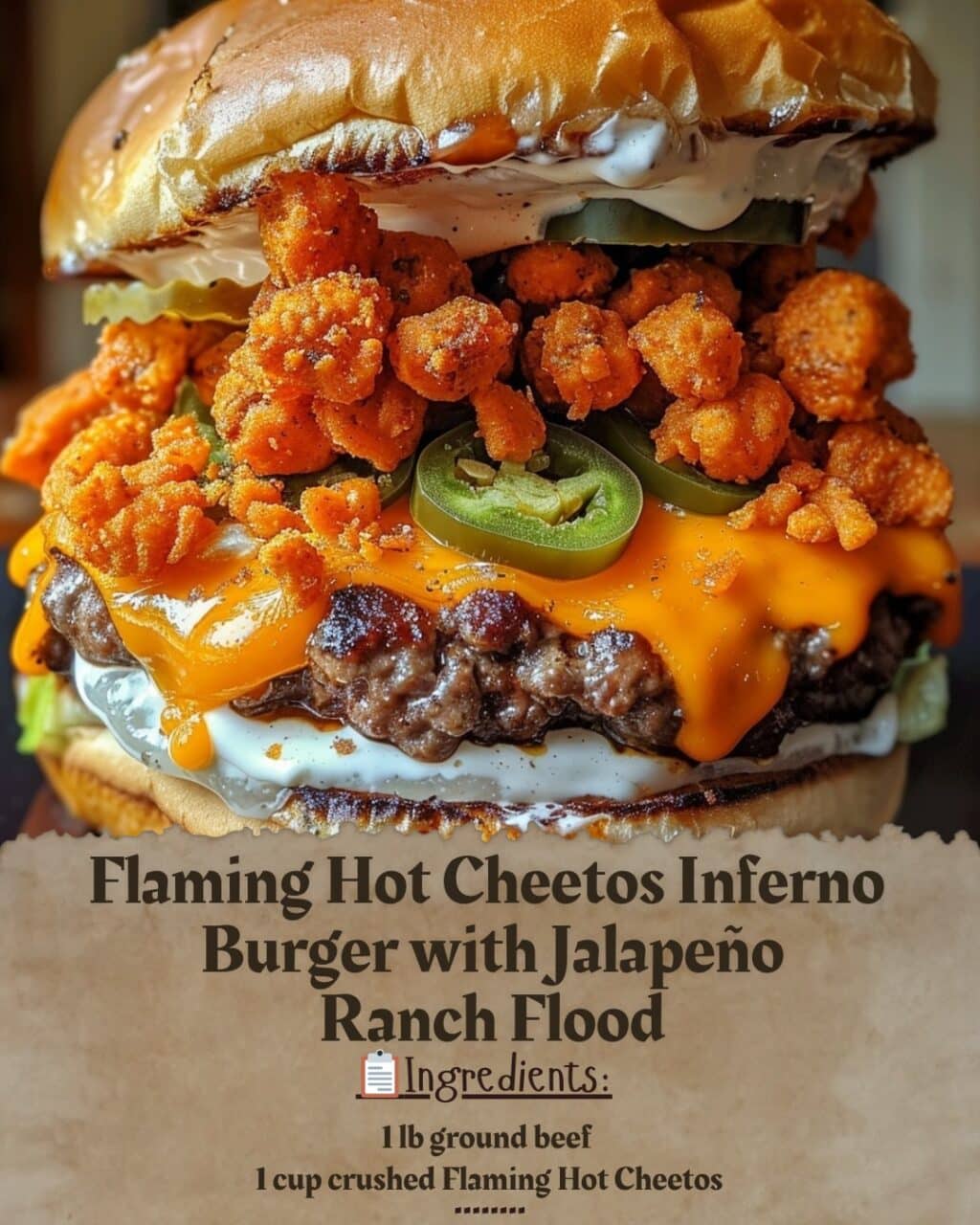 Tasting the Flaming Hot Cheetos Inferno Burger with Jalapeño Ranch Flood