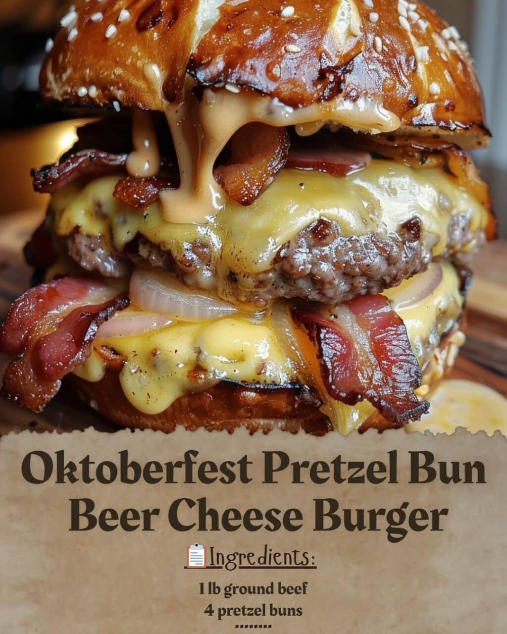 Oktoberfest Pretzel Bun Beer Cheese Burger