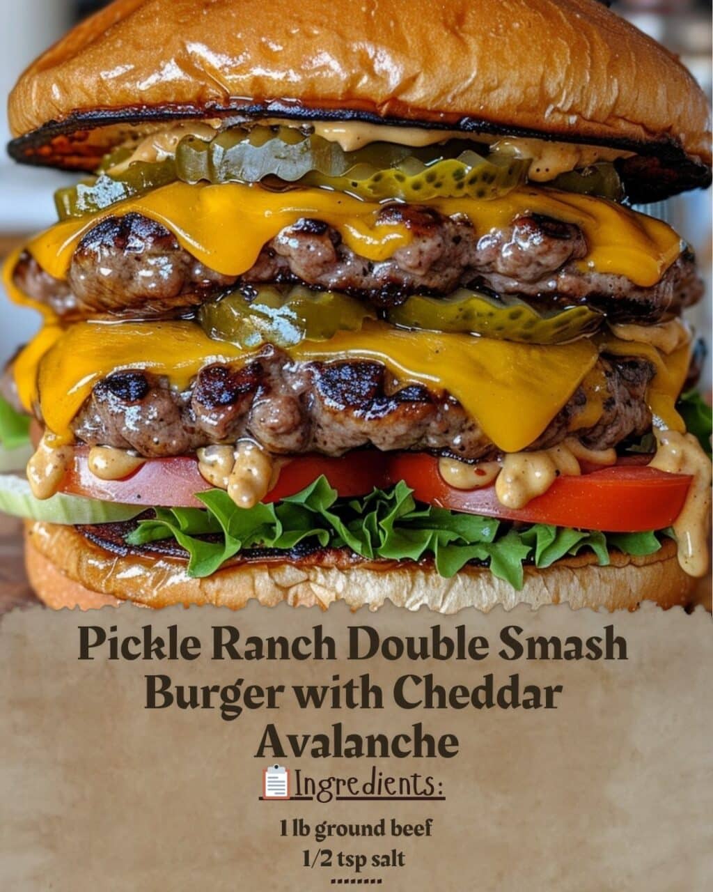 My Pickle Ranch Double Smash Burger with Cheddar Avalanche