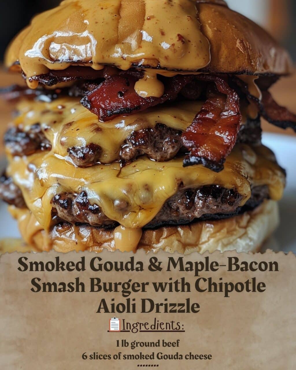 I Made Smoked Gouda & Maple-Bacon Smash Burger with Chipotle Aioli Drizzle