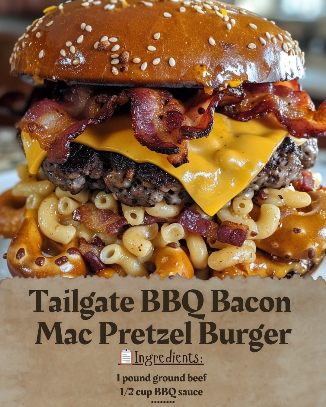 Tailgate BBQ Bacon Mac Pretzel Burger