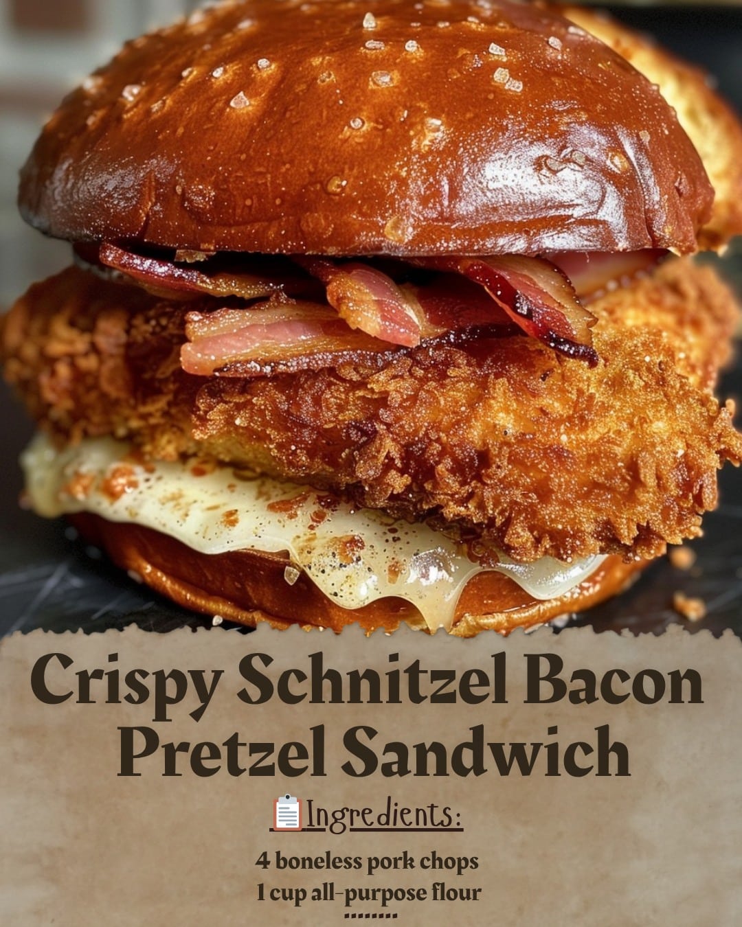 Crispy Schnitzel Bacon Pretzel Sandwich | Delicious Bacon