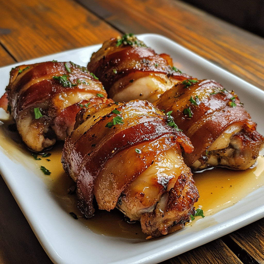 Savory Bacon-Wrapped Chicken Thighs with Maple Glaze